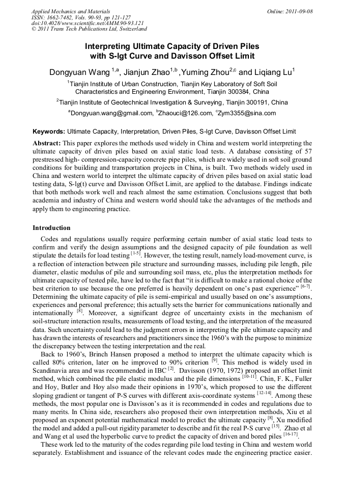 Interpreting Ultimate Capacity of Driven Piles with S-lgt Curve and ...