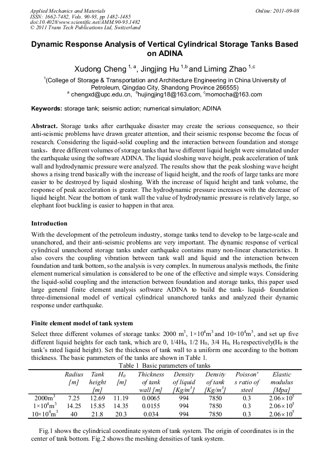 Dynamic Response Analysis of Vertical Cylindrical Storage Tanks Based ...