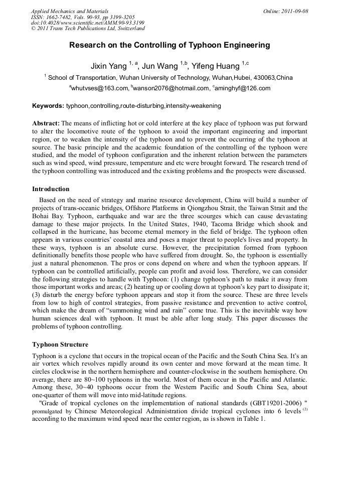 Research on the Controlling of Typhoon Engineering | Scientific.Net