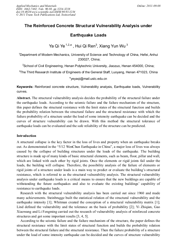 The Reinforced Concrete Structural Vulnerability Analysis under ...