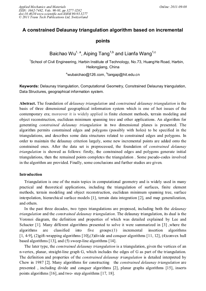 A Constrained Delaunay Triangulation Algorithm Based on Incremental Points | Scientific.Net