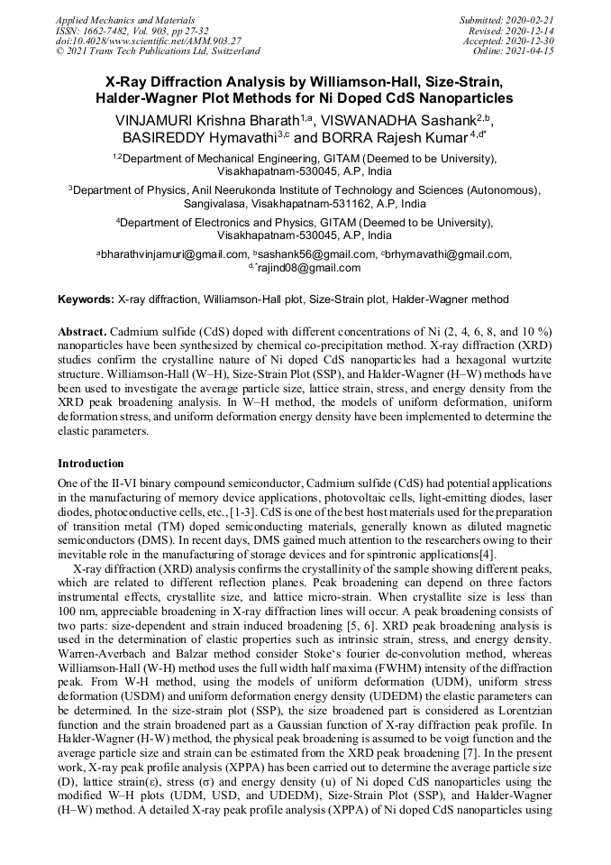 X-Ray Diffraction Analysis by Williamson-Hall, Size-Strain, Halder ...