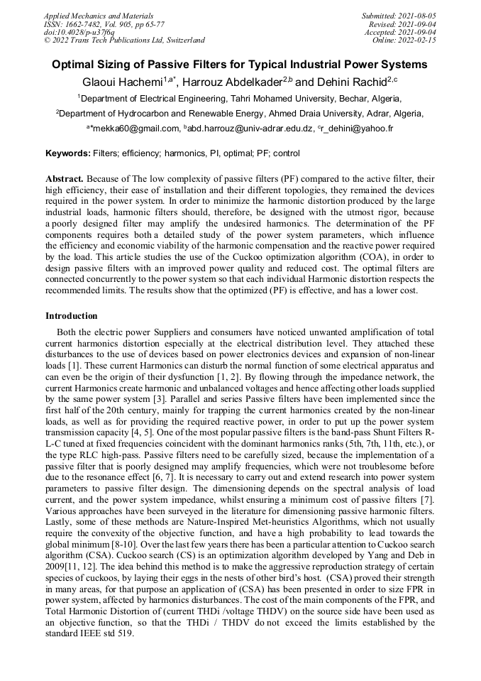Optimal Sizing of Passive Filters for Typical Industrial Power Systems ...