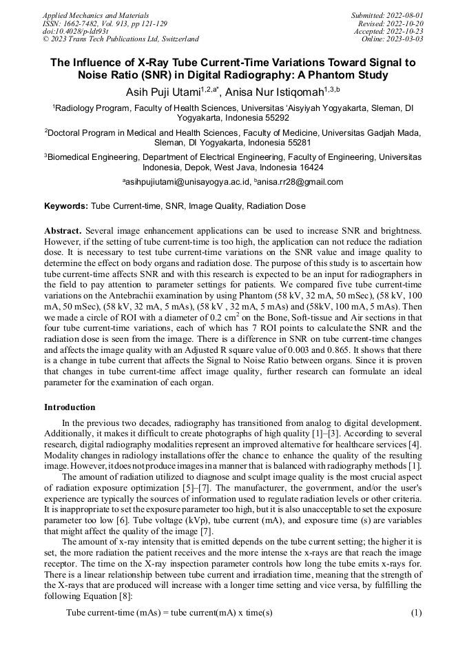 The Influence of X-Ray Tube Current-Time Variations Toward Signal to ...