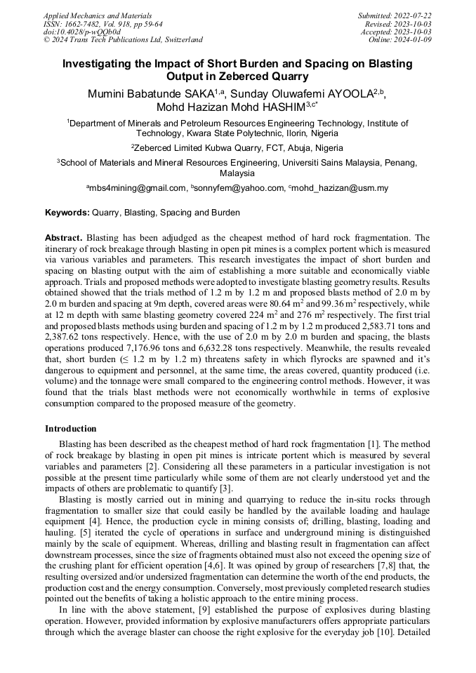 Investigating the Impact of Short Burden and Spacing on Blasting Output ...