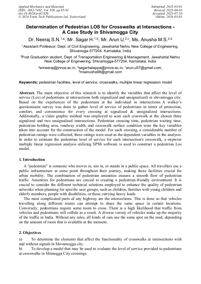 Determination of Pedestrian LOS for Crosswalks at Intersections - A ...