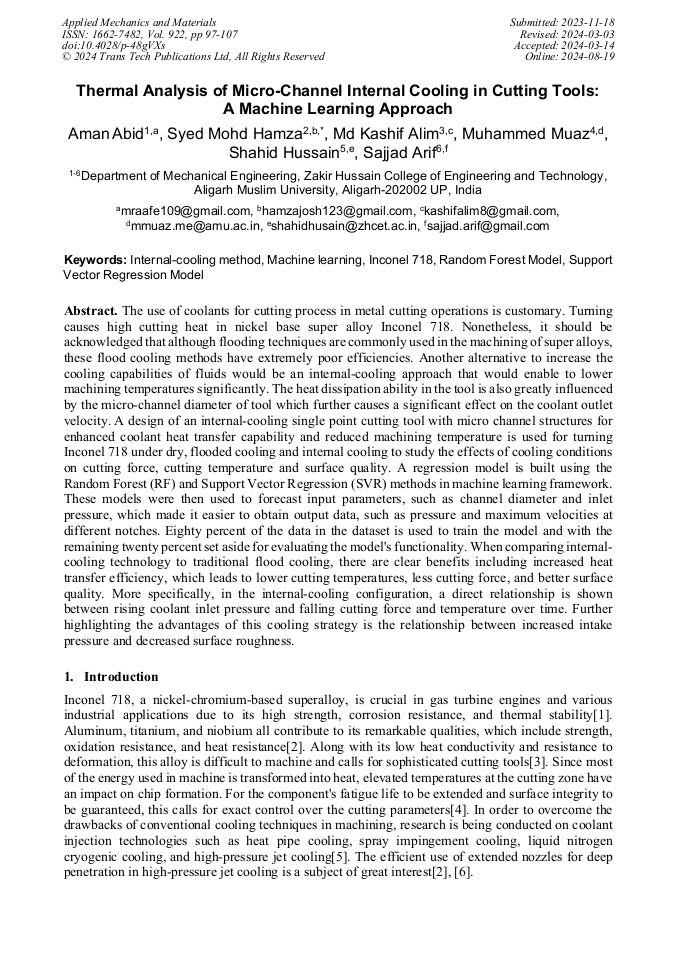 Thermal Analysis of Micro-Channel Internal Cooling in Cutting Tools: A ...