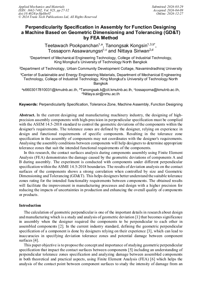 Perpendicularity Specification in Assembly for Function Designing a ...