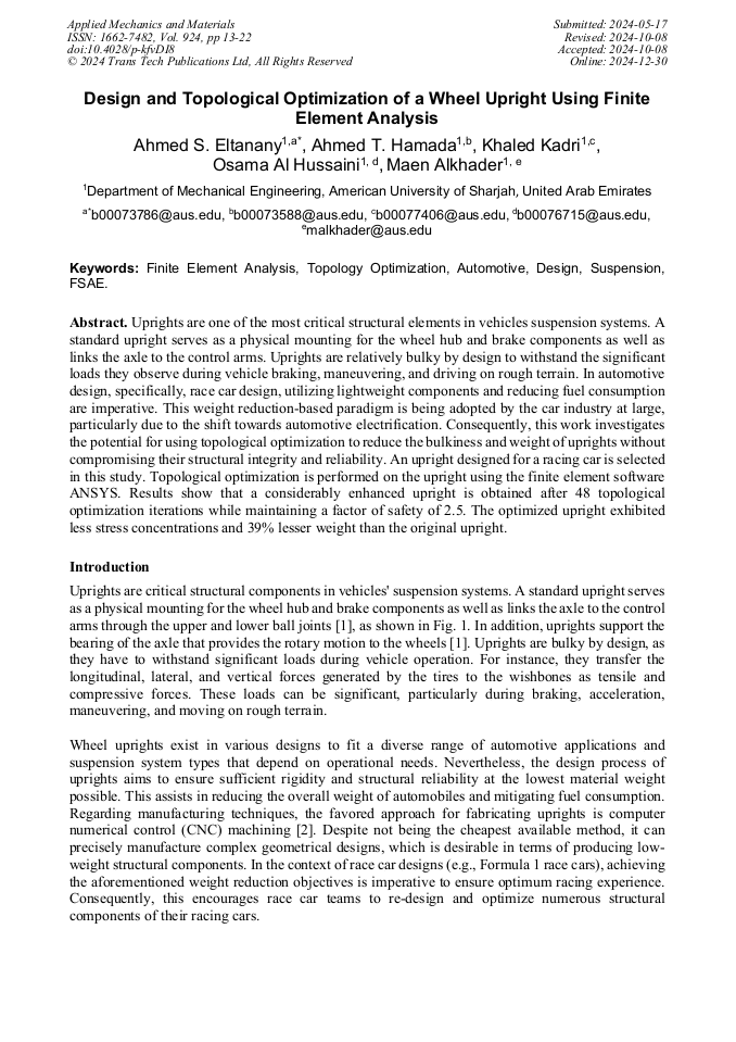 Design and Topological Optimization of a Wheel Upright Using Finite ...