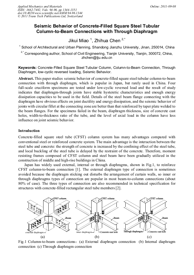 Seismic Behavior of Concrete-Filled Square Steel Tubular Column-to-Beam ...