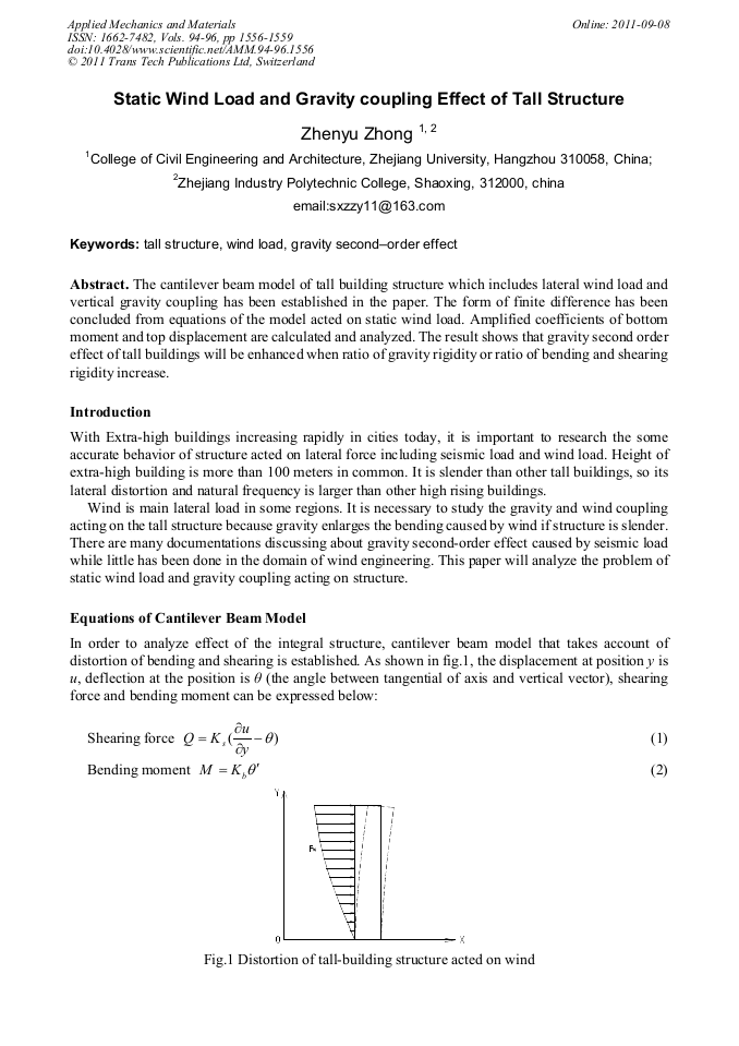 Static Wind Load and Gravity Coupling Effect of Tall Structure ...