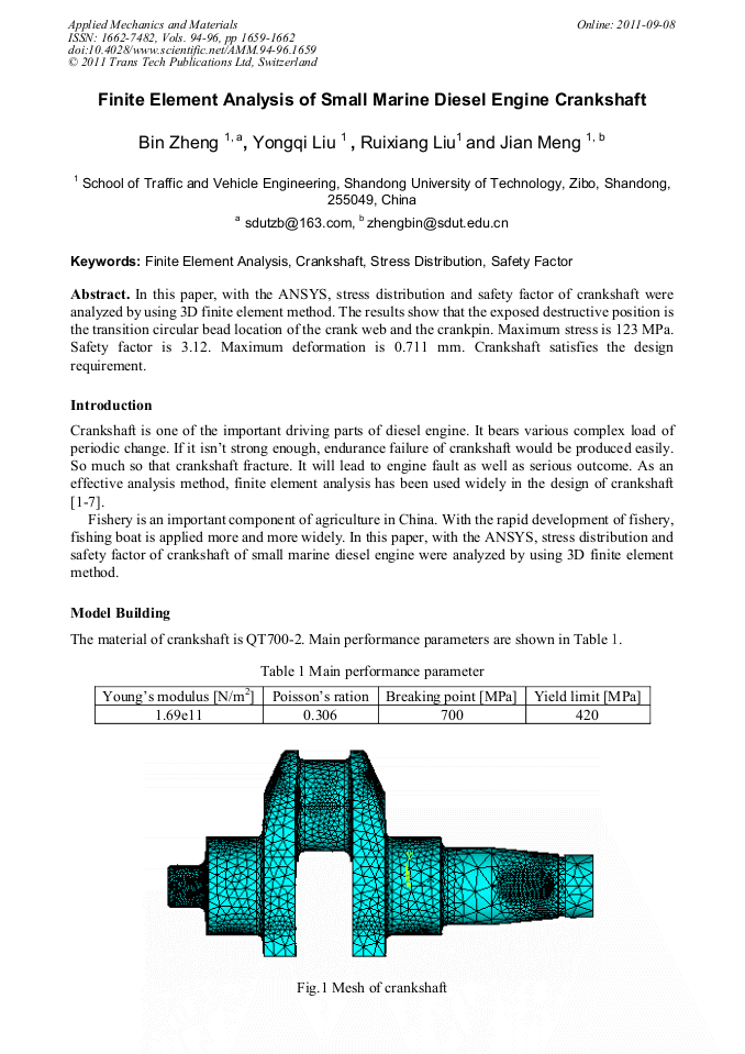 Finite Element Analysis of Small Marine Diesel Engine Crankshaft ...