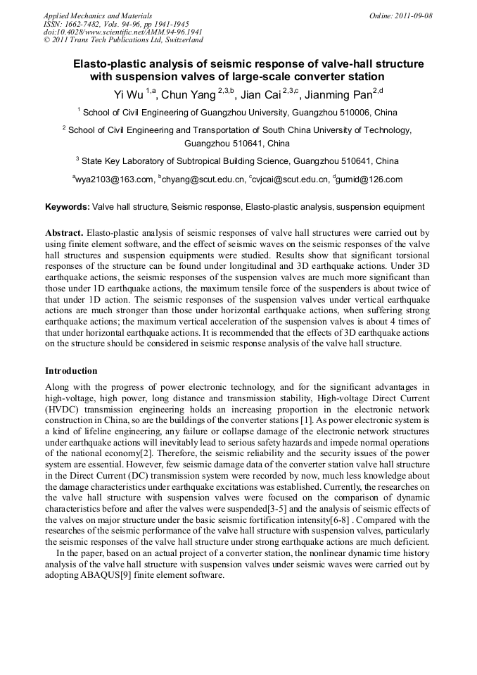 Elasto-Plastic Analysis of Seismic Response of Valve-Hall Structure ...