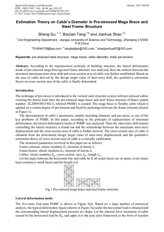 Estimation Theory on Cable’s Diameter in Pre-Stressed Mega Brace and ...