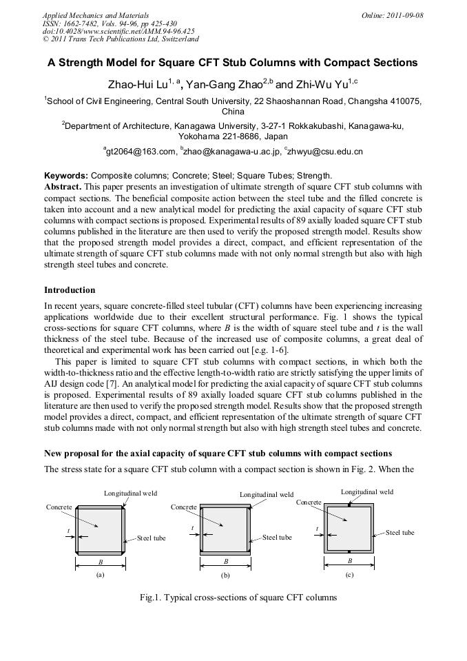 A Strength Model for Square CFT Stub Columns with Compact Sections ...