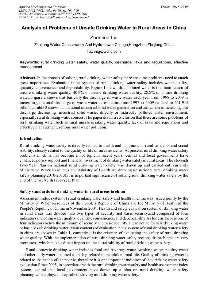 Analysis of Problems of Unsafe Drinking Water in Rural Areas in China ...
