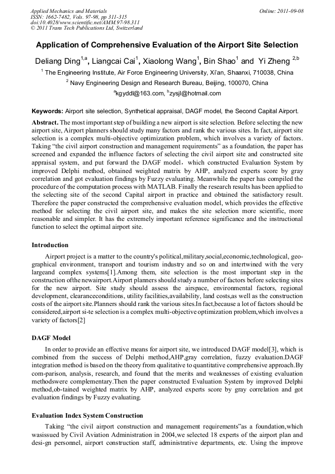 Application of Comprehensive Evaluation of the Airport Site Selection ...