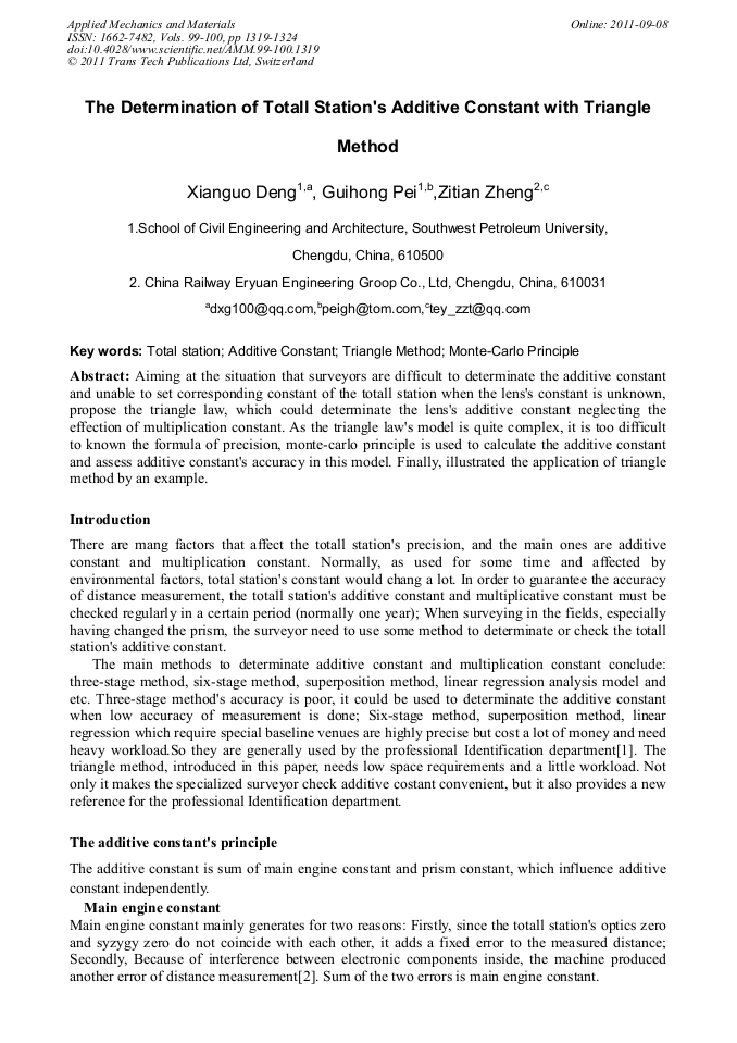The Determination of Totall Station's Additive Constant with Triangle ...