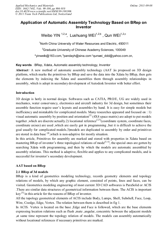 Application of Automatic Assembly Technology Based on BRep on Inventor ...