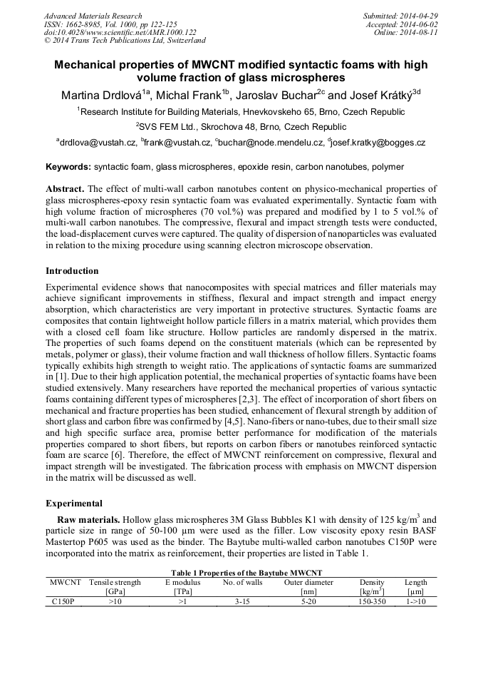 Mechanical Properties of MWCNT Modified Syntactic Foams with High ...