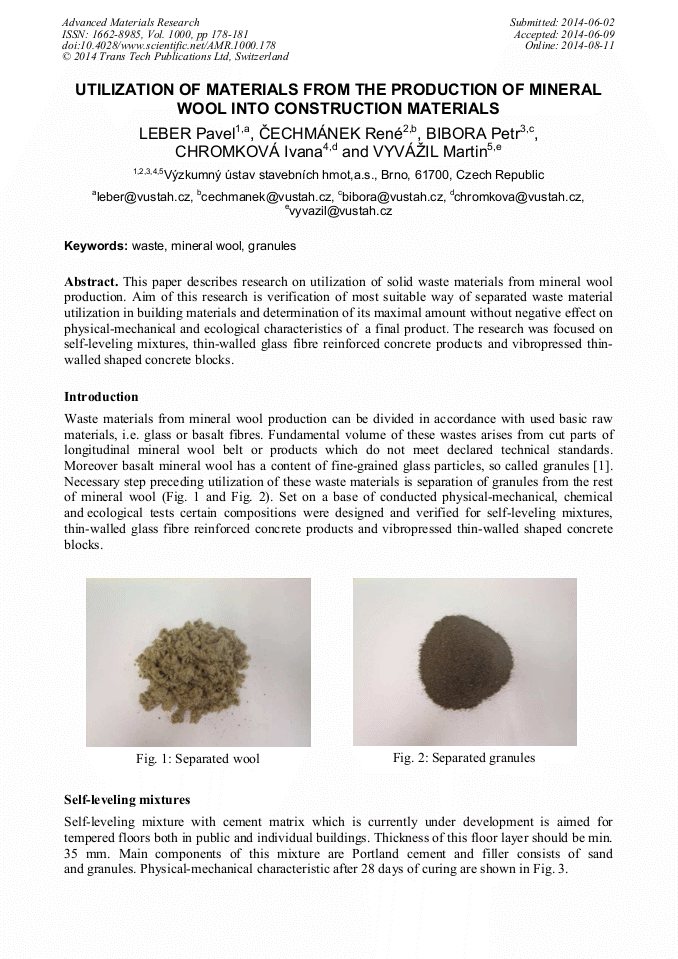 Utilization of Materials from the Production of Mineral Wool into ...