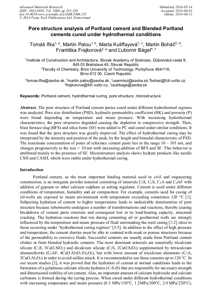Pore Structure Analysis of Portland Cement and Blended Portland Cements ...