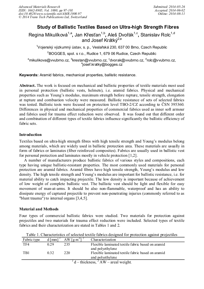 Study of Ballistic Textiles Based on Ultra-High Strength Fibres ...