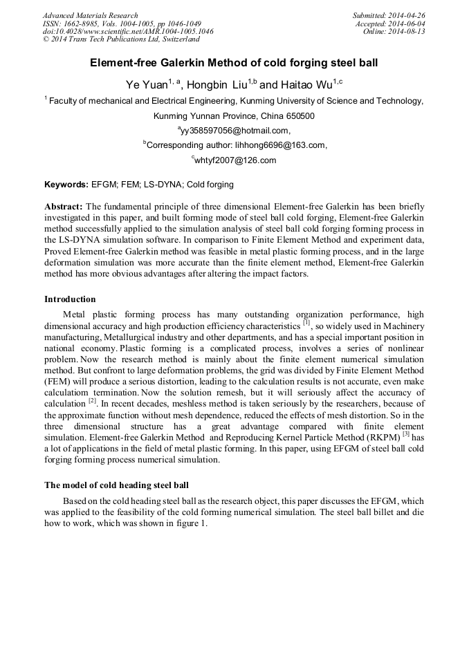 Element-Free Galerkin Method of Cold Forging Steel Ball | Scientific.Net