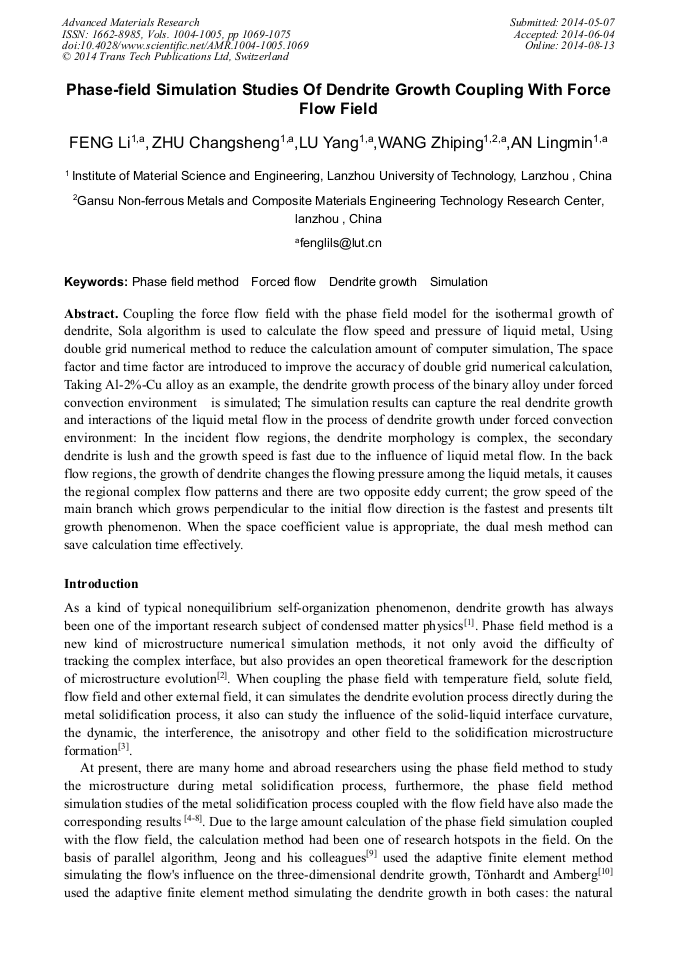 Phase-Field Simulation Studies of Dendrite Growth Coupling with Force ...