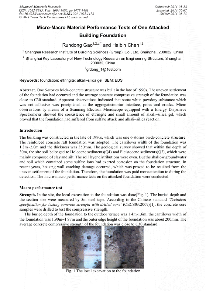 Micro-Macro Material Performance Tests of One Attacked Building ...