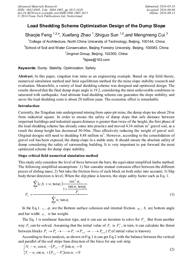 Load Shedding Scheme Optimization Design of the Dump Slope | Scientific.Net