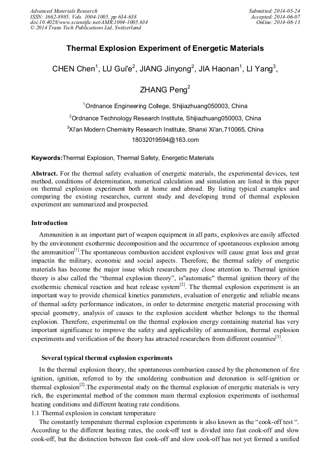 Thermal Explosion Experiment of Energetic Materials | Scientific.Net