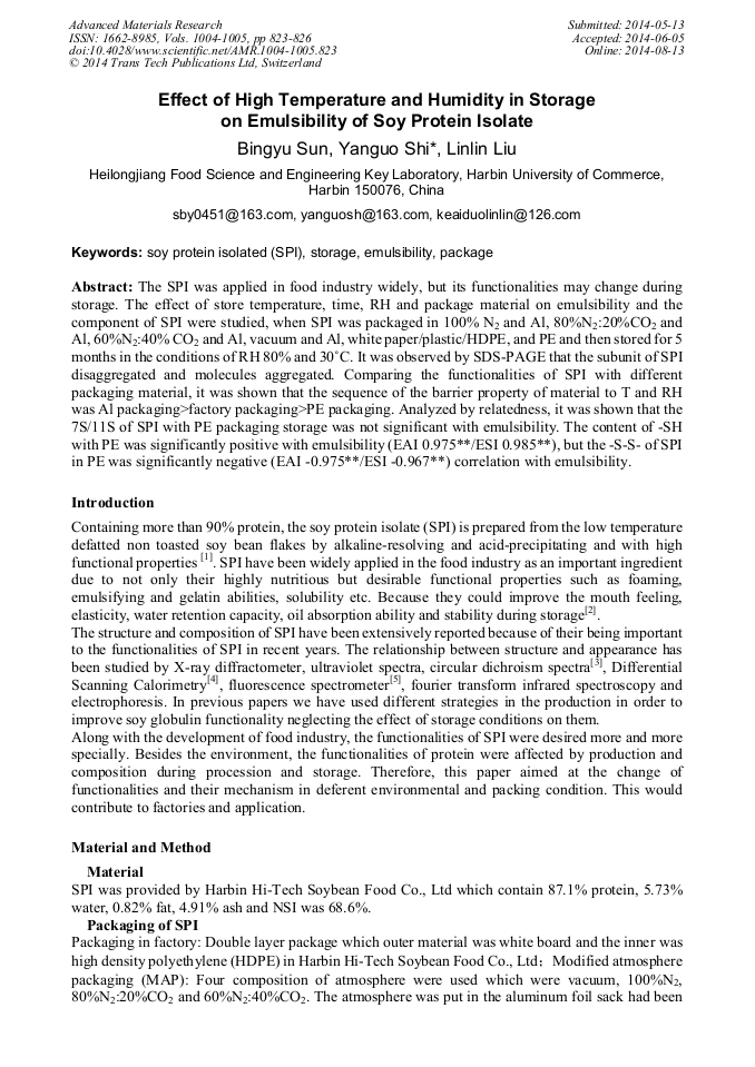 Effect of High Temperature and Humidity in Storage on Emulsibility of ...