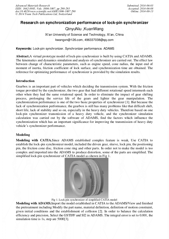 Research on Synchronization Performance of Lock-Pin Synchronizer ...