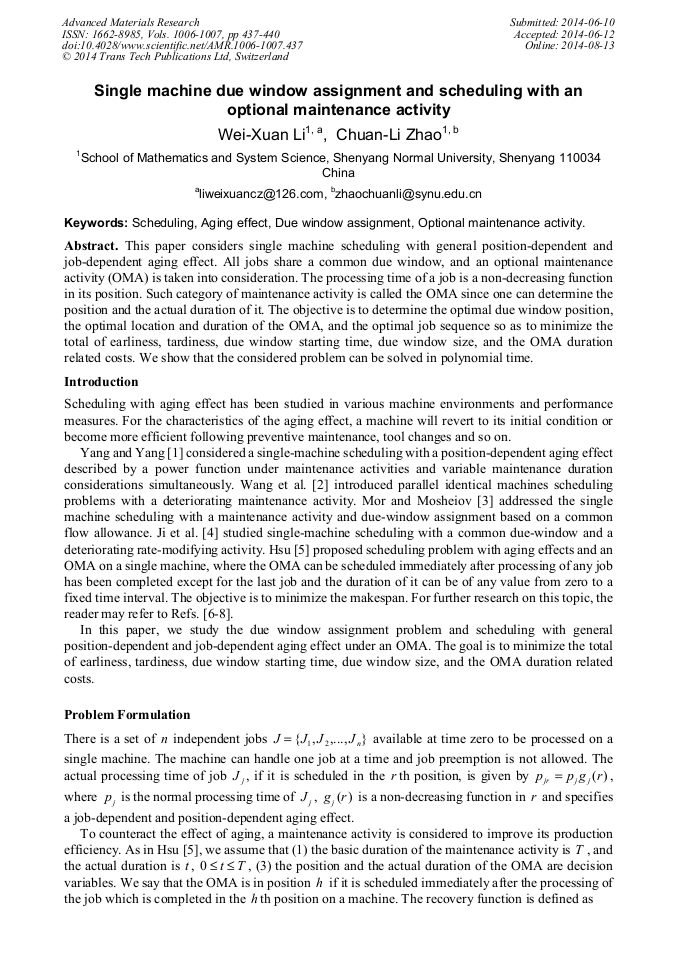 Single Machine Due Window Assignment and Scheduling with an Optional Maintenance Activity ...