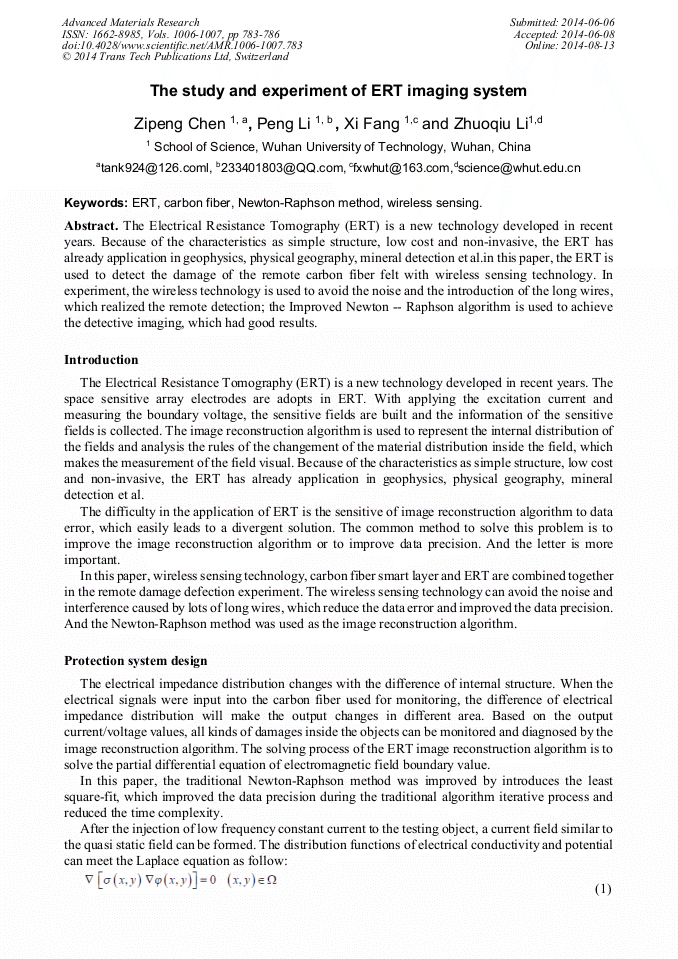 The Study and Experiment of ERT Imaging System | Scientific.Net