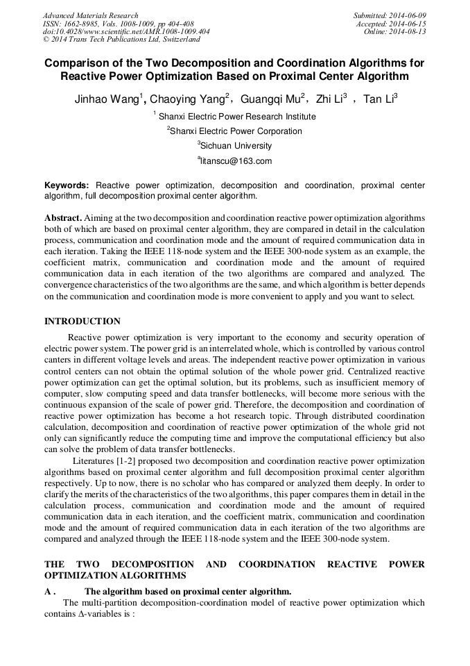 Comparison of the Two Decomposition and Coordination Algorithms for Reactive Power Optimization ...