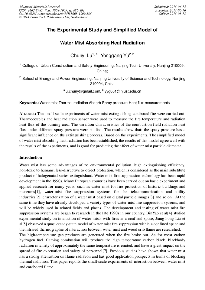 The Experimental Study and Simplified Model of Water Mist Absorbing ...