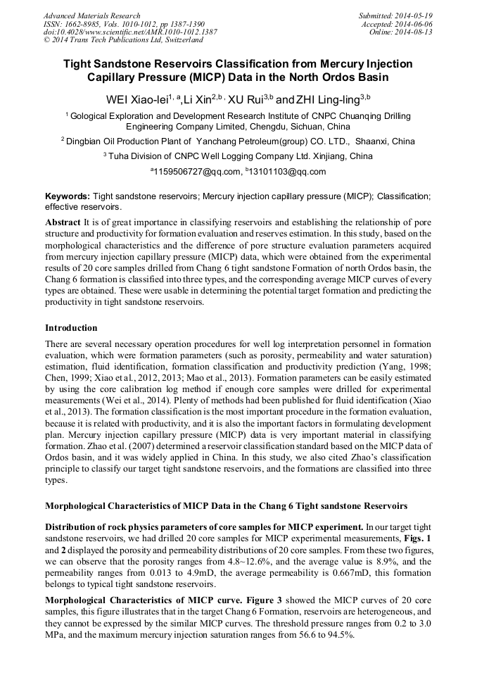 Tight Sandstone Reservoirs Classification from Mercury Injection ...