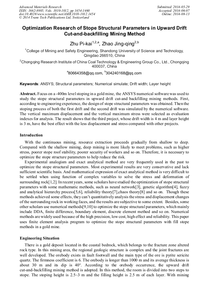 Optimization Research of Stope Structural Parameters in Upward Drift ...