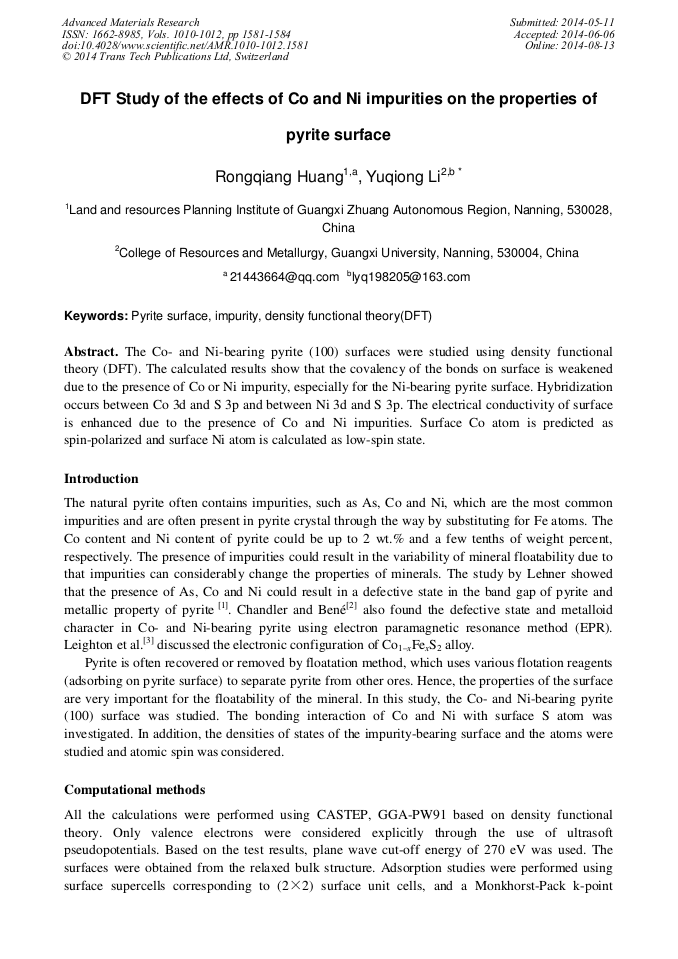 DFT Study of the Effects of Co and Ni Impurities on the Properties of ...