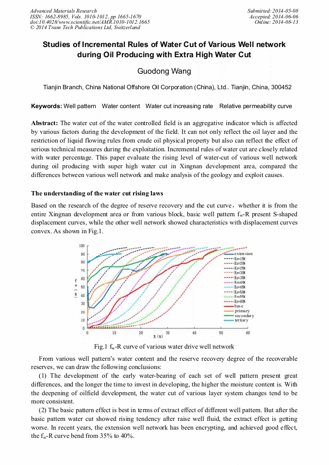 Studies of Incremental Rules of Water Cut of Various Well Network ...