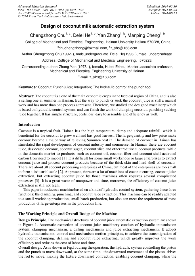 Design of Coconut Milk Automatic Extraction System | Scientific.Net