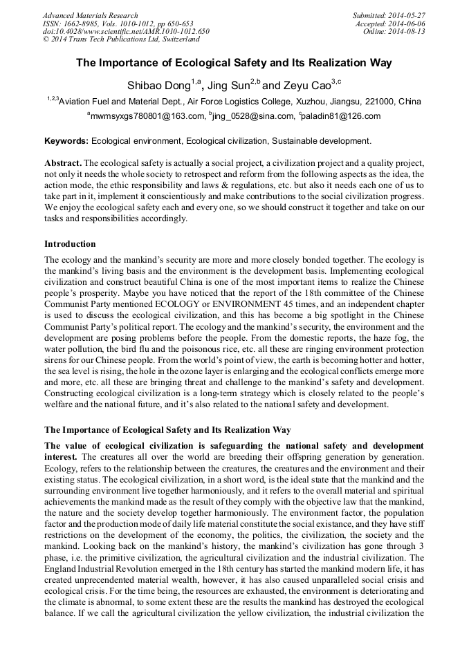 The Importance of Ecological Safety and its Realization Way ...