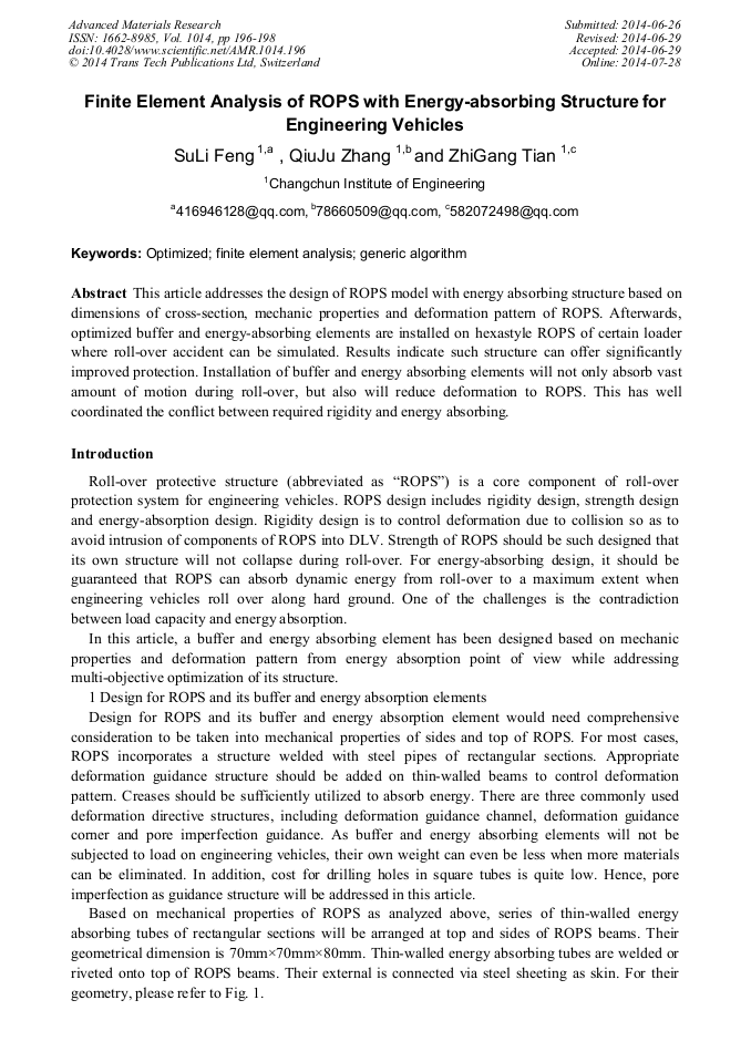 Finite Element Analysis of ROPS with Energy-Absorbing Structure for ...