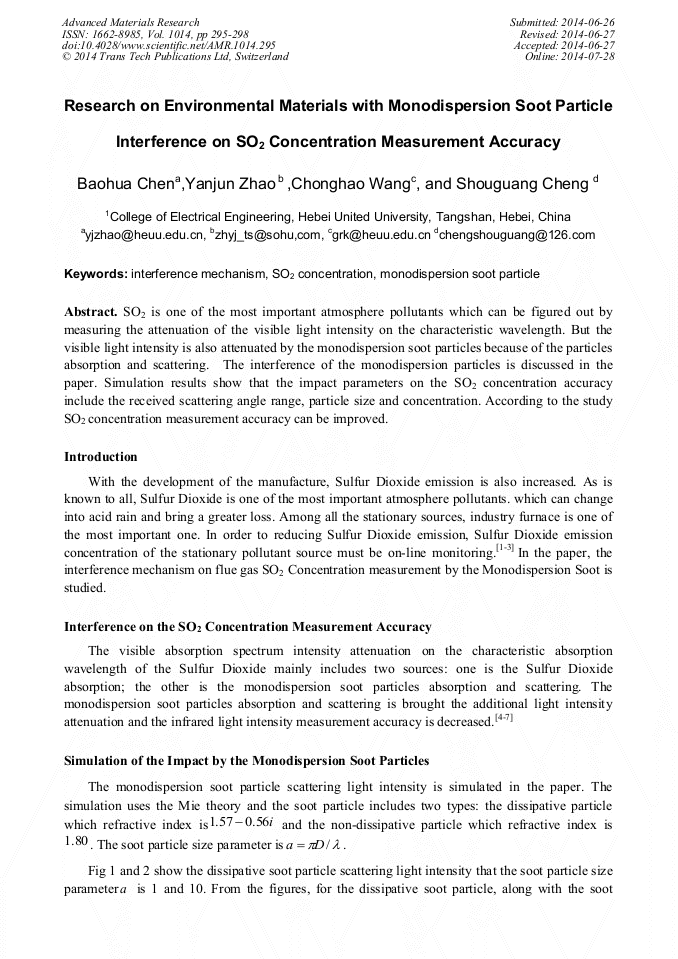 Research on Environmental Materials with Monodispersion Soot Particle ...
