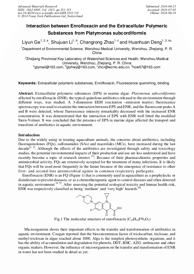 Interaction between Enrofloxacin and the Extracellular Polymeric ...