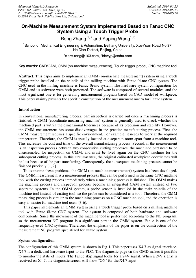 On-Machine Measurement System Implemented Based on Fanuc CNC System ...