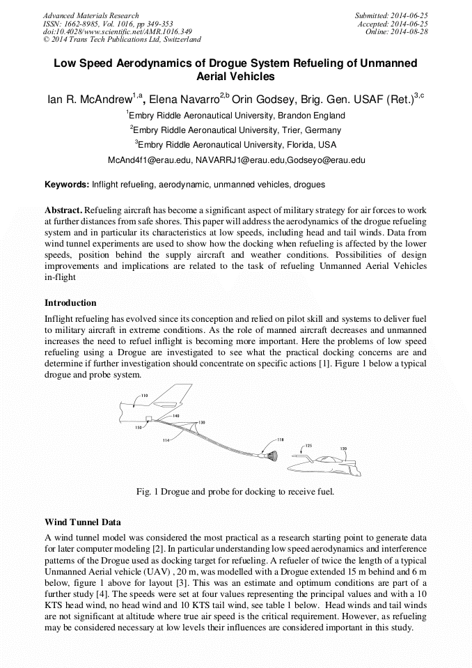 Low Speed Aerodynamics of Drogue System Refueling of Unmanned Aerial ...