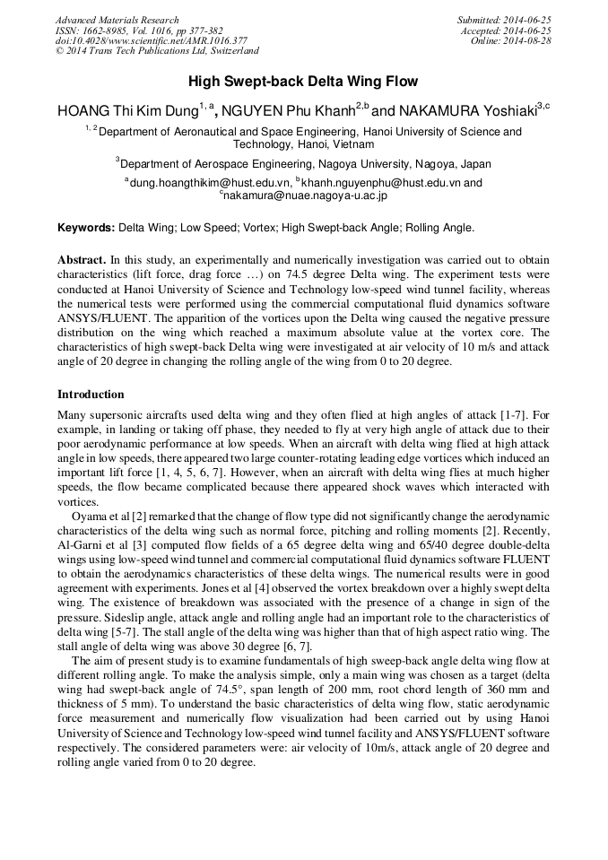 High Swept-Back Delta Wing Flow | Scientific.Net